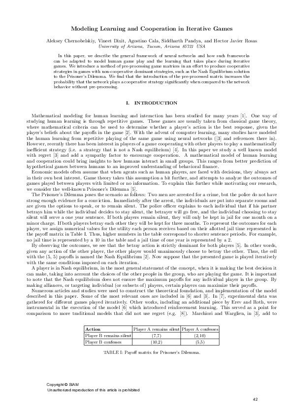 (PDF) Modeling Learning and Cooperation in Iterative Games