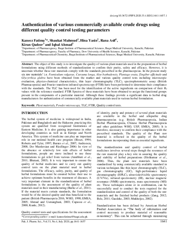 (PDF) Authentication of various commercially available crude drugs ...