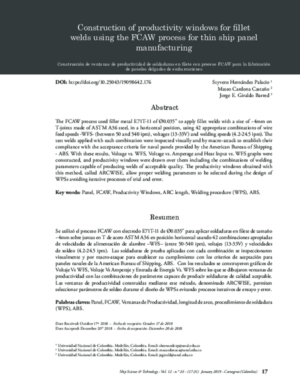 (PDF) Construction of productivity windows for fillet welds using the ...