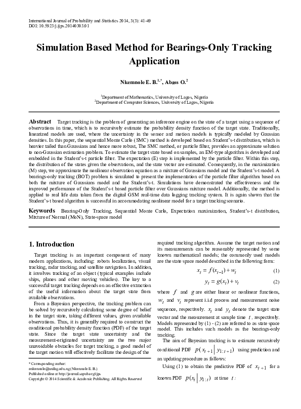 (PDF) Simulation Based Method for Bearings-Only Tracking Application