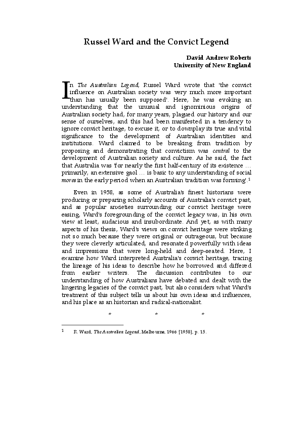 (PDF) Russel Ward and the Convict Legend