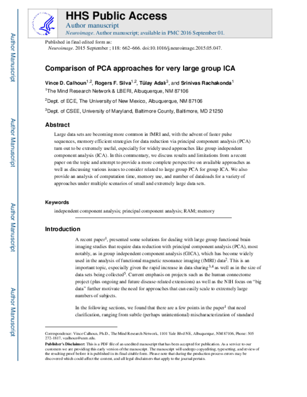 (PDF) Comparison of PCA approaches for group ICA