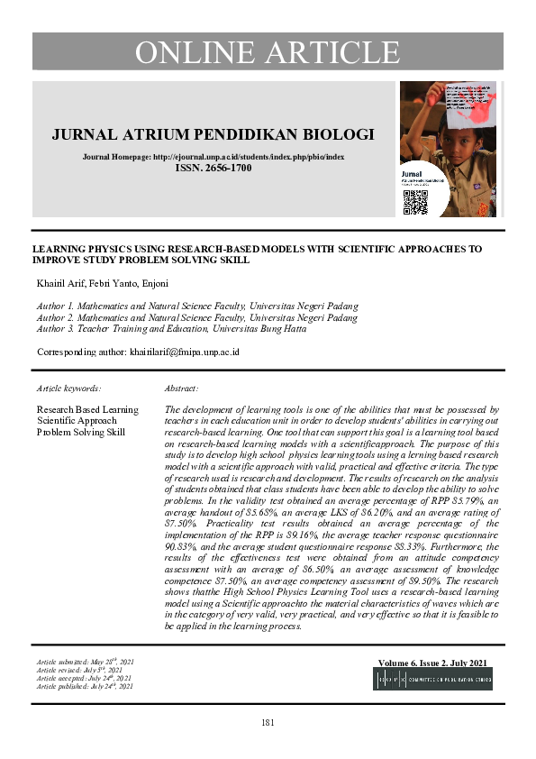 (PDF) Learning Physics Using Research-Based Models with Scientific Approaches to Improve Study ...