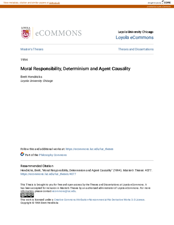 (PDF) Moral Responsibility, Determinism and Agent Causality