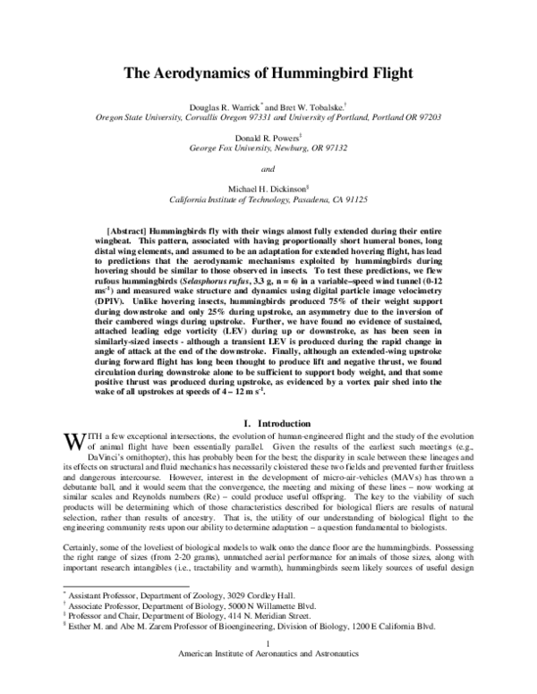 (PDF) The Aerodynamics of Hummingbird Flight