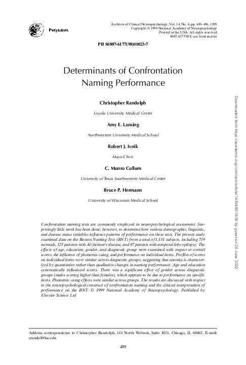 (PDF) Determinants of Confrontation Naming Performance