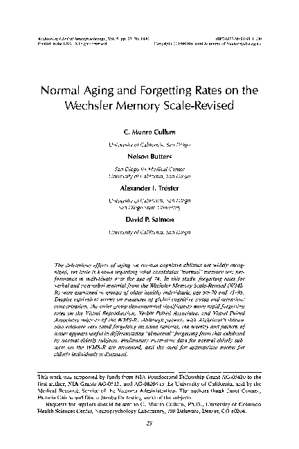 (PDF) Normal aging and forgetting rates on the wechsler memory scale ...