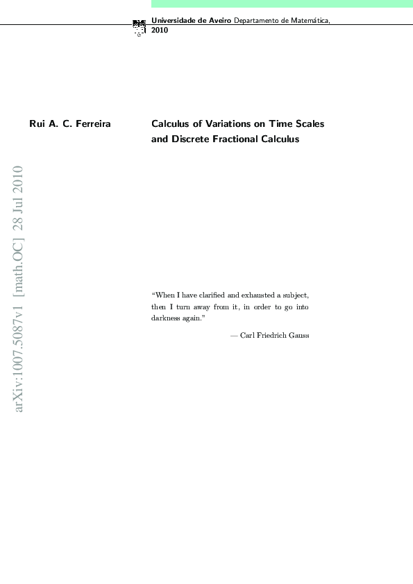 Pdf Calculus Of Variations On Time Scales And Discrete Fractional