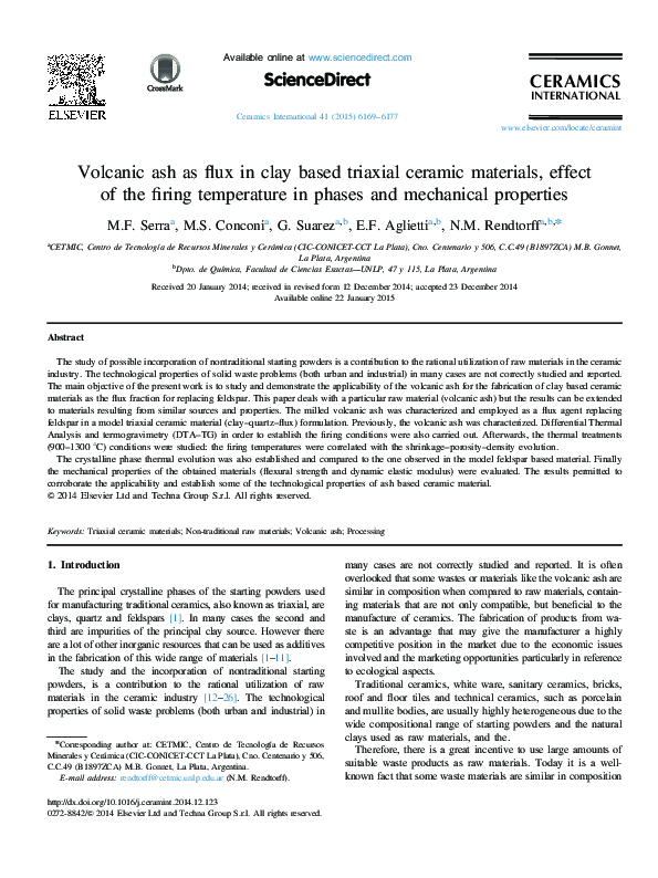 (PDF) Volcanic ash as flux in clay based triaxial ceramic materials, effect of the firing ...