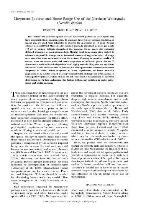 (PDF) Movement Patterns and Home Range Use of the Northern Watersnake ...
