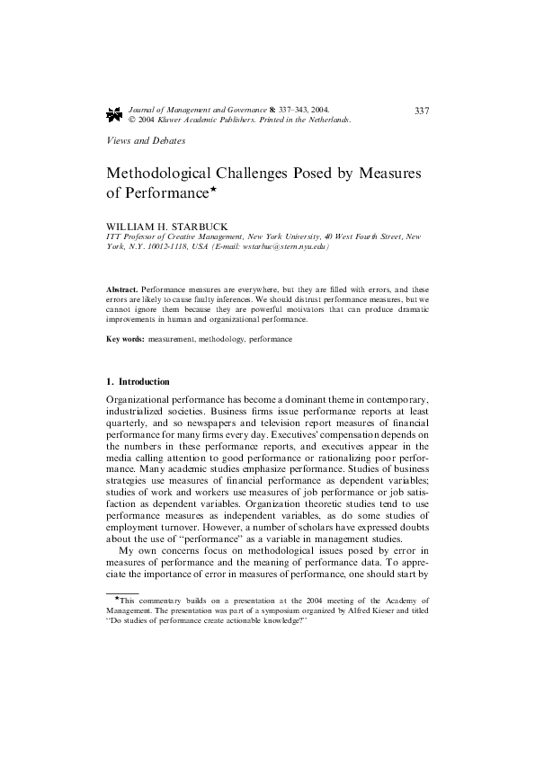(PDF) Methodological Challenges Posed by Measures of Performance