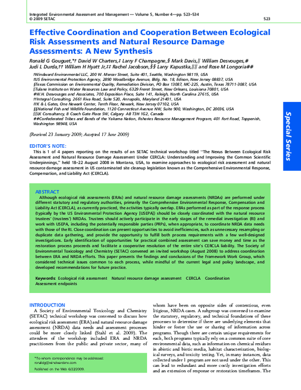 (PDF) Effective Coordination and Cooperation Between Ecological Risk ...