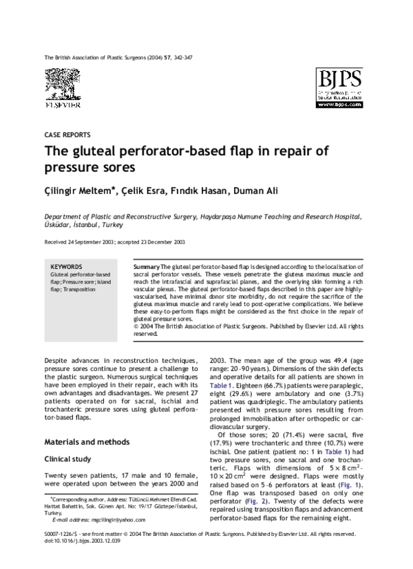 (PDF) The gluteal perforator-based flap in repair of pressure sores