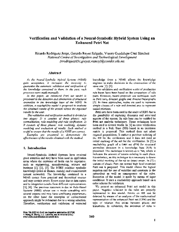 (PDF) Verification and validation of a Neural-Symbolic Hybrid System using an enhanced Petri net