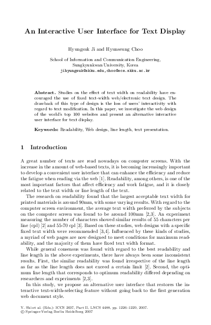 (PDF) An Interactive User Interface for Text Display