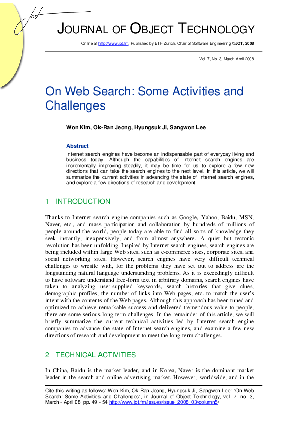 (PDF) On Web Search: Some Activities and Challenges