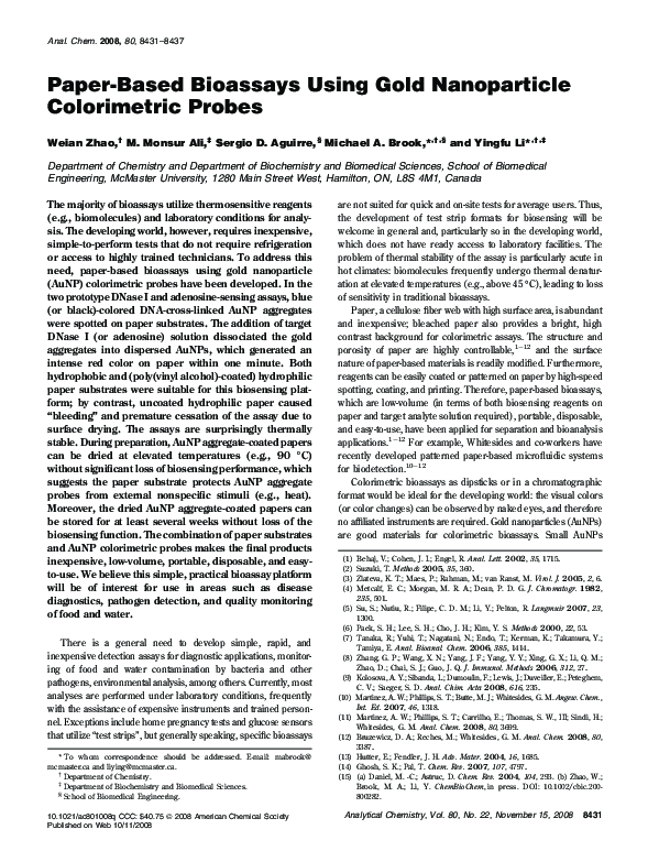 (PDF) Paper-Based Bioassays Using Gold Nanoparticle Colorimetric Probes