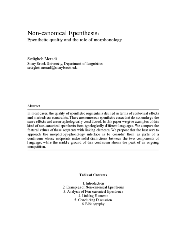 (PDF) Non-canonical Epenthesis: Epenthetic quality and the role of ...