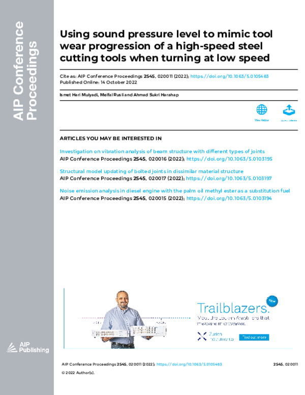 (PDF) Using sound pressure level to mimic tool wear progression of a ...