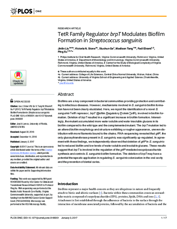 (PDF) TetR Family Regulator brpT Modulates Biofilm Formation in ...