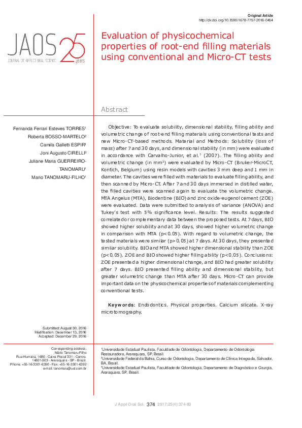 (PDF) Evaluation of physicochemical properties of root-end filling ...