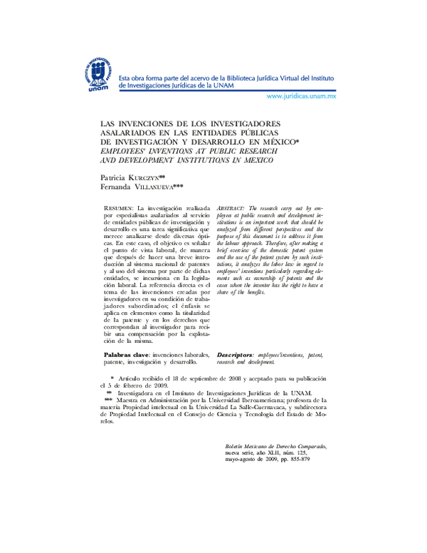 (PDF) Las invenciones de los investigadores asalariados en las entidades públicas de ...