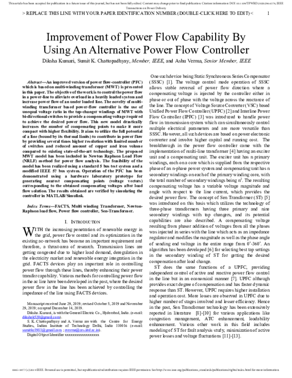 (PDF) Improvement of Power Flow Capability By Using An Alternative Power Flow Controller