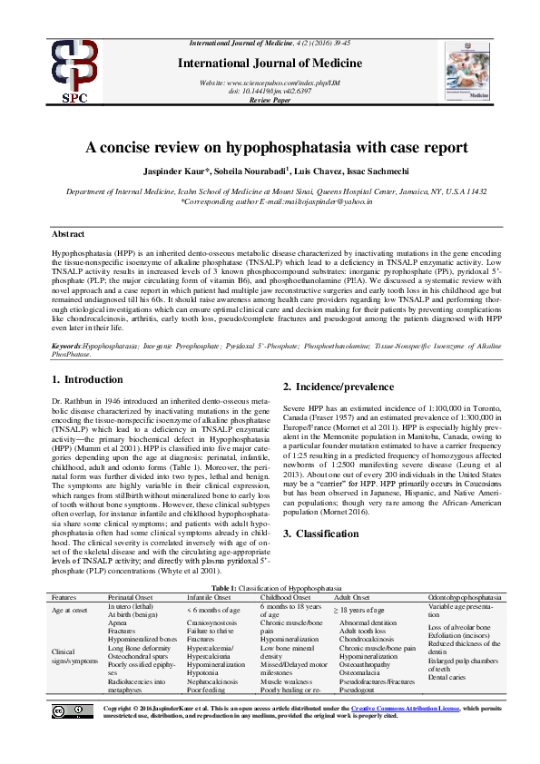(PDF) A concise review on hypophosphatasia with case report | Luis ...