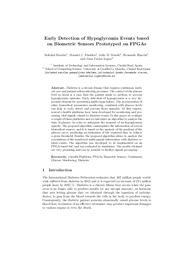 (PDF) Early Detection of Hypoglycemia Events Based on Biometric Sensors Prototyped on FPGAs