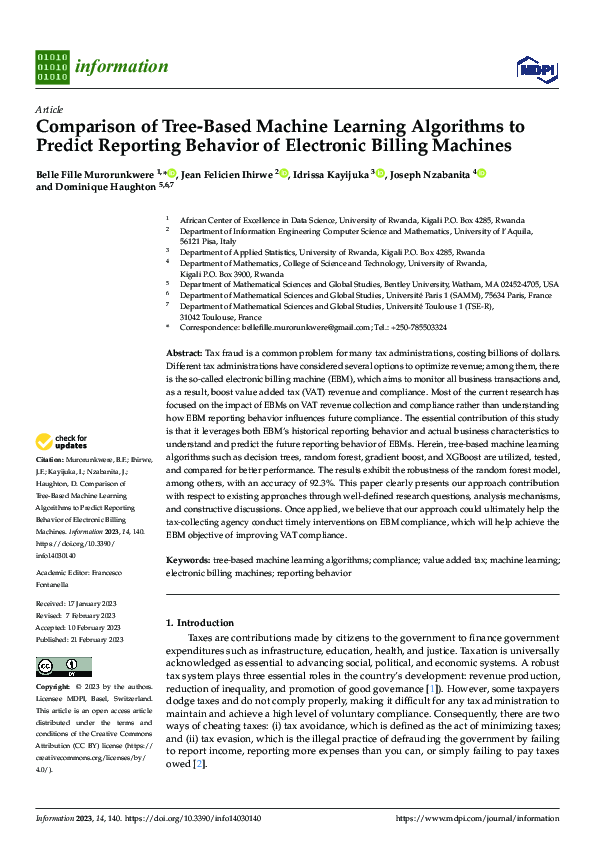 (PDF) Comparison of Tree-Based Machine Learning Algorithms to Predict Reporting Behavior of ...