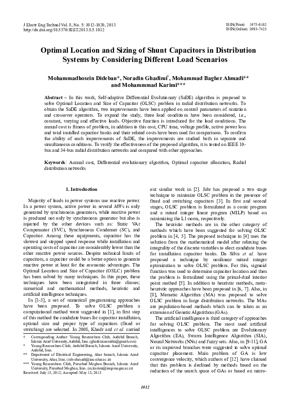 (PDF) Optimal Location and Sizing of Shunt Capacitors in Distribution Systems by Considering ...