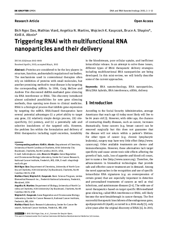 (PDF) Triggering RNAi with multifunctional RNA nanoparticles and their ...