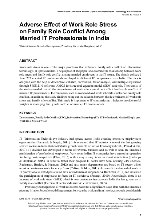 (PDF) Adverse Effect of Work Role Stress on Family Role Conflict Among ...