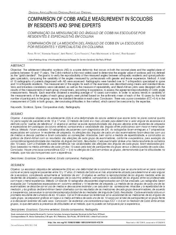 (PDF) Comparison of Cobb Angle Measurement in Scoliosis by Residents ...