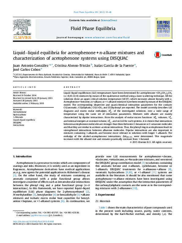 (PDF) Liquid–liquid equilibria for acetophenone+n-alkane mixtures and ...