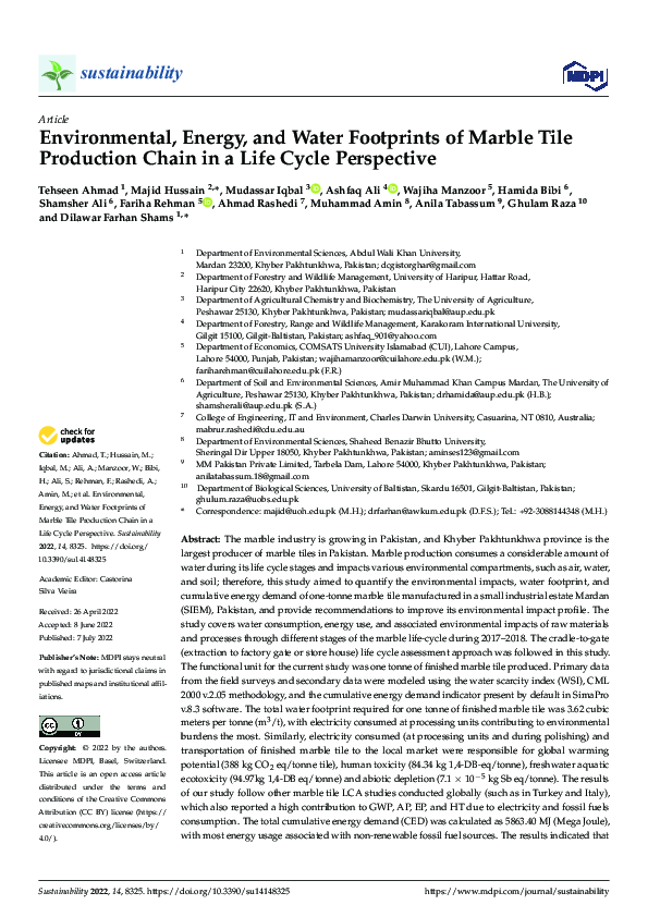 (PDF) Environmental, Energy, and Water Footprints of Marble Tile ...