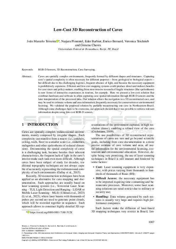 Pdf Low Cost 3d Reconstruction Of Caves