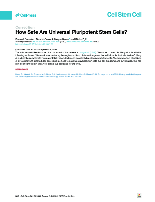 (PDF) How Safe Are Universal Pluripotent Stem Cells?