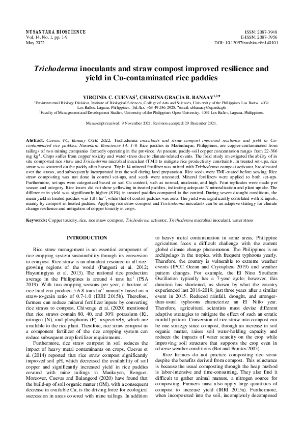 (PDF) Trichoderma inoculants and straw compost improved resilience and yield in Cu-contaminated ...