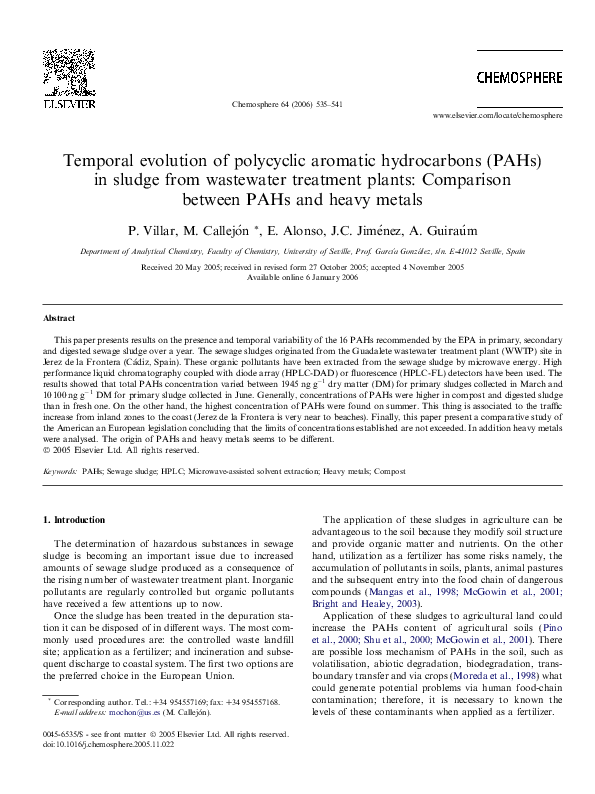 (PDF) Temporal evolution of polycyclic aromatic hydrocarbons (PAHs) in sludge from wastewater ...