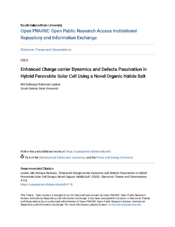 (PDF) Enhanced Charge carrier Dynamics and Defects Passivation in Hybrid Perovskite Solar Cell ...