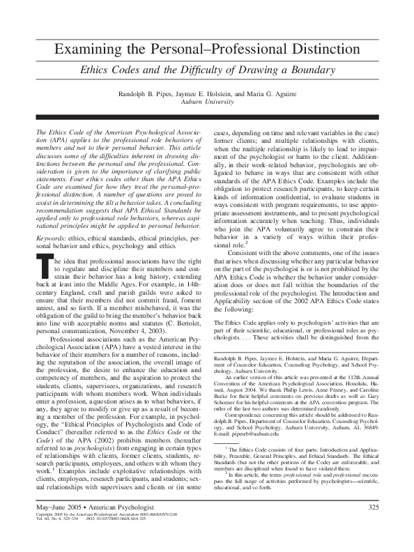 (PDF) Examining the Personal-Professional Distinction: Ethics Codes and ...