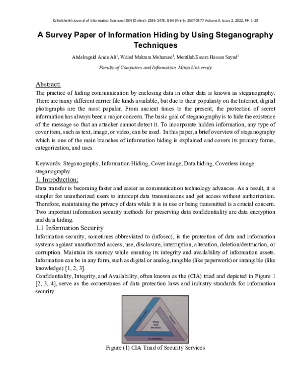 (PDF) A Survey Paper of Information Hiding by Using Steganography ...
