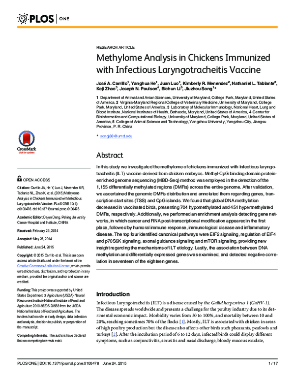 (PDF) RESEARCH ARTICLE Methylome Analysis in Chickens Immunized with ...