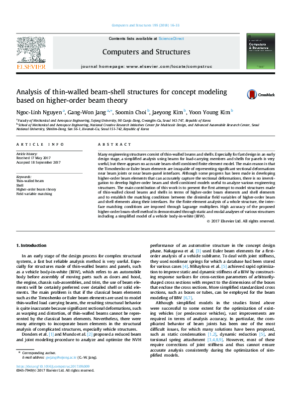 Pdf Analysis Of Thin Walled Beam Shell Structures For Concept