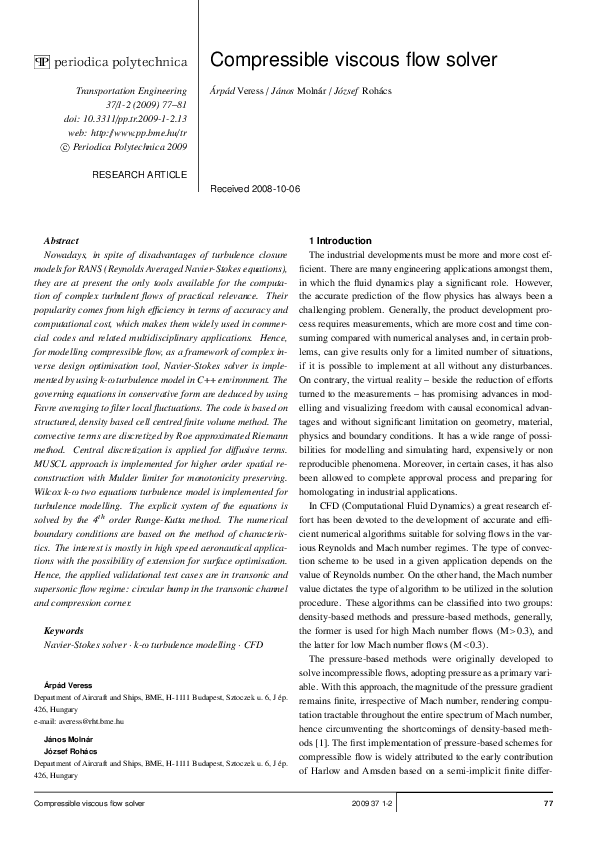 (PDF) Compressible viscous flow solver