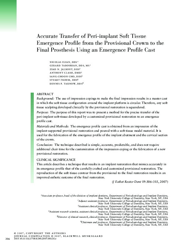 (PDF) Accurate Transfer of Peri-implant Soft Tissue Emergence Profile ...