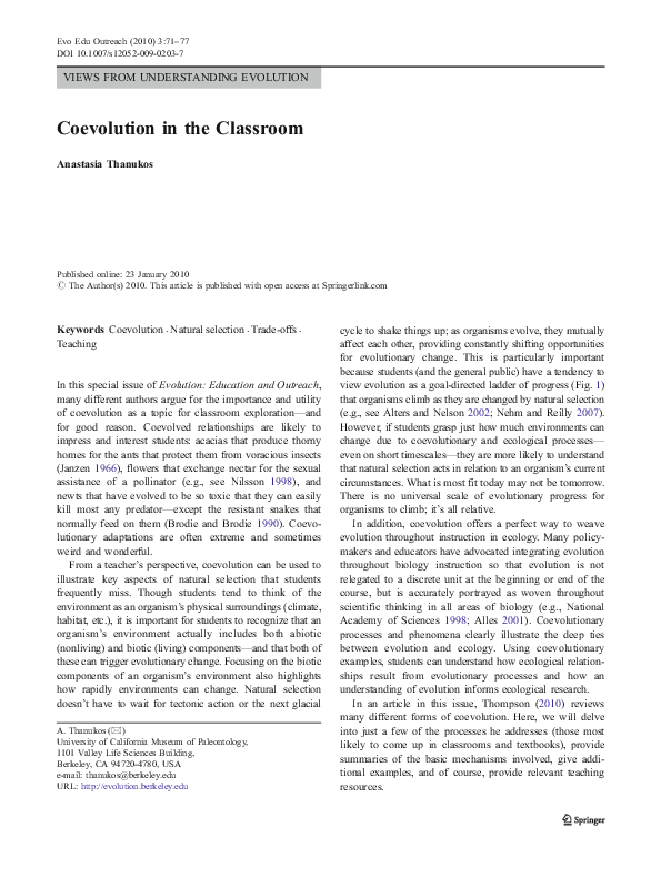(PDF) Coevolution in the Classroom