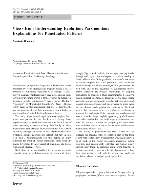 (PDF) Views from Understanding Evolution: Parsimonious Explanations for ...