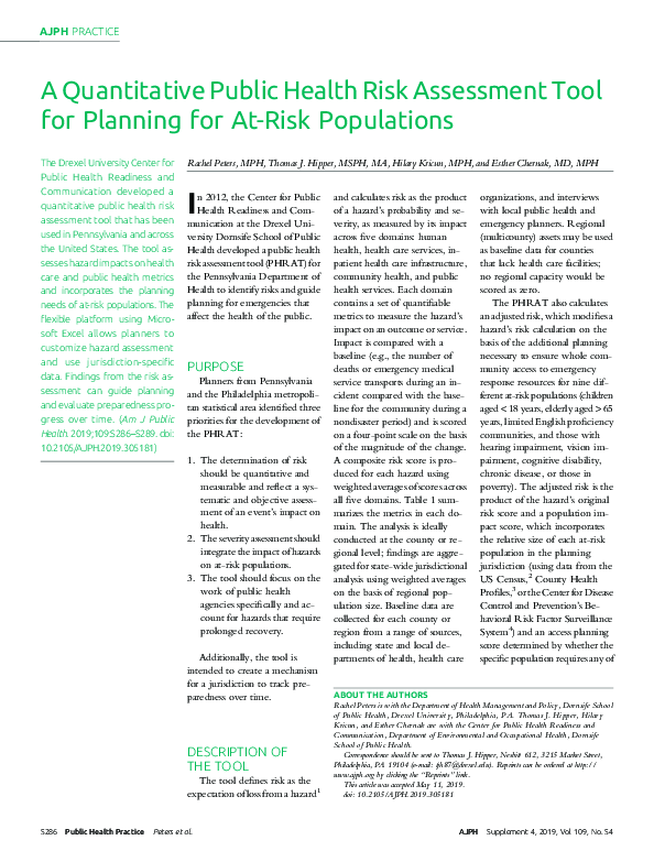 (PDF) A Quantitative Public Health Risk Assessment Tool for Planning ...
